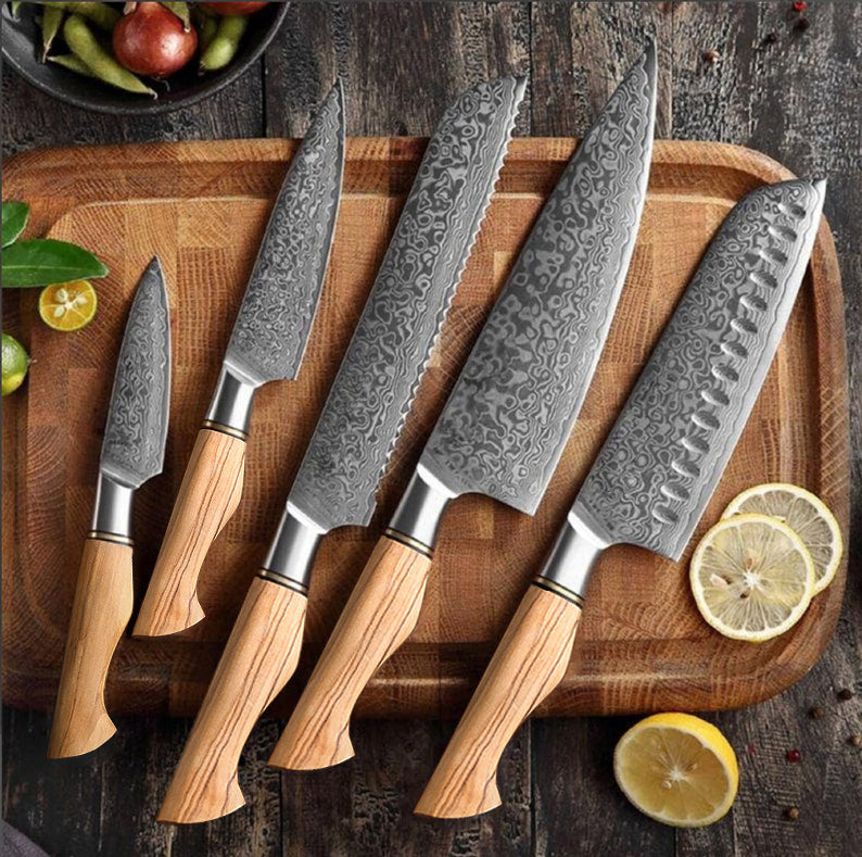 The Orchid Forged High Quality Damascus 5 Pieces Kitchen Knife Set ...
