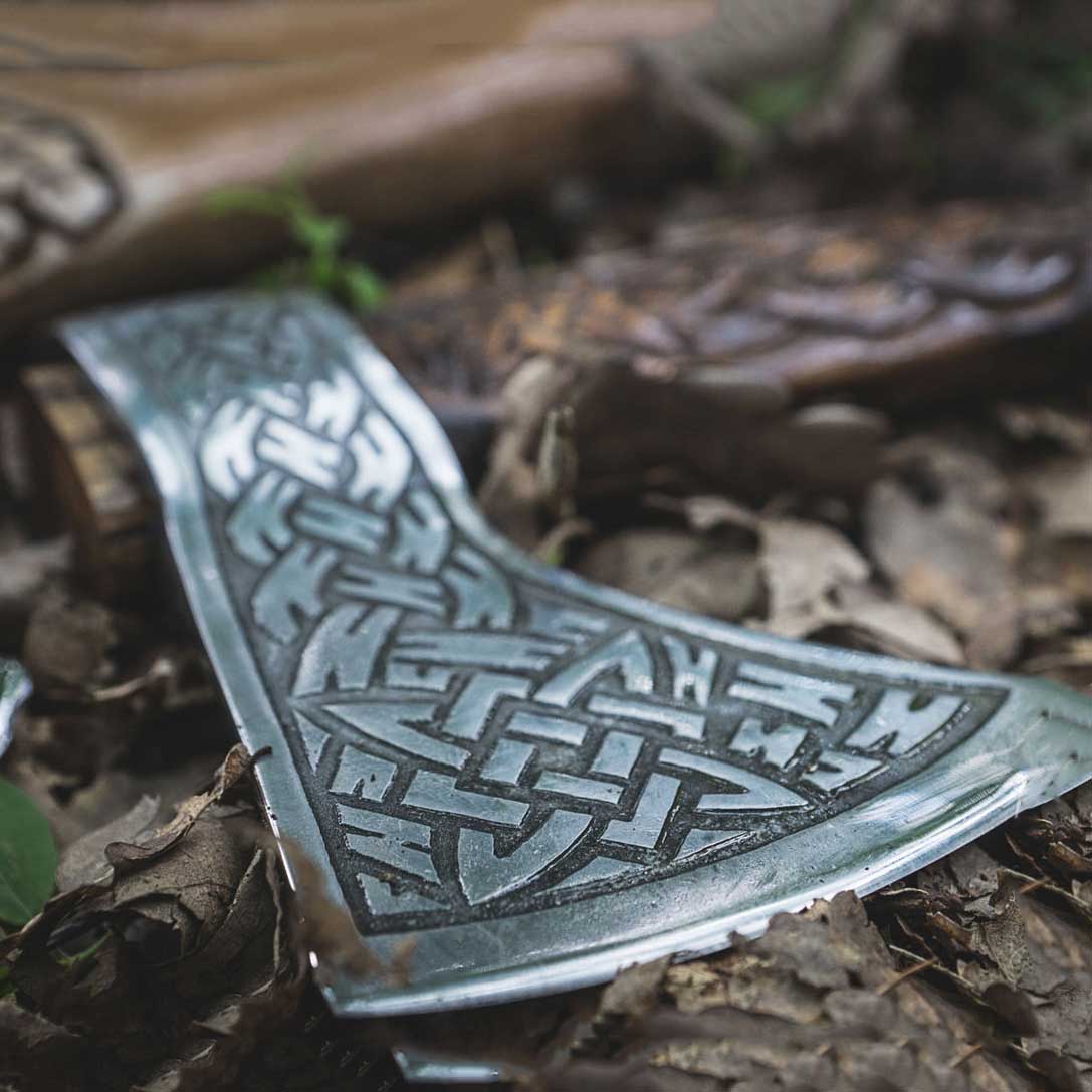 Celtic Wood Carving Handle Viking Axe | Battle Axe For Camping | Weddi ...