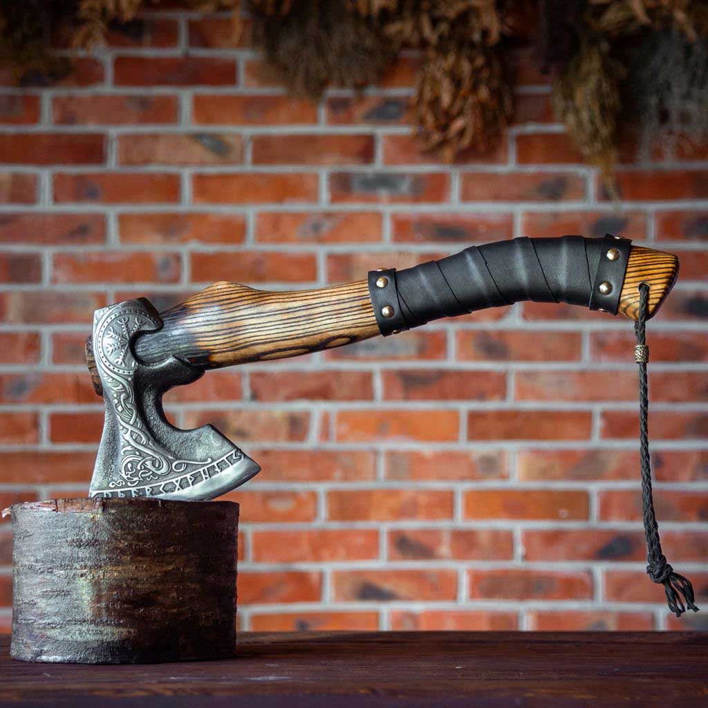 Runic Viking Axe With Warped Ash Wood Handle Best Viking Hatchet | Wed ...