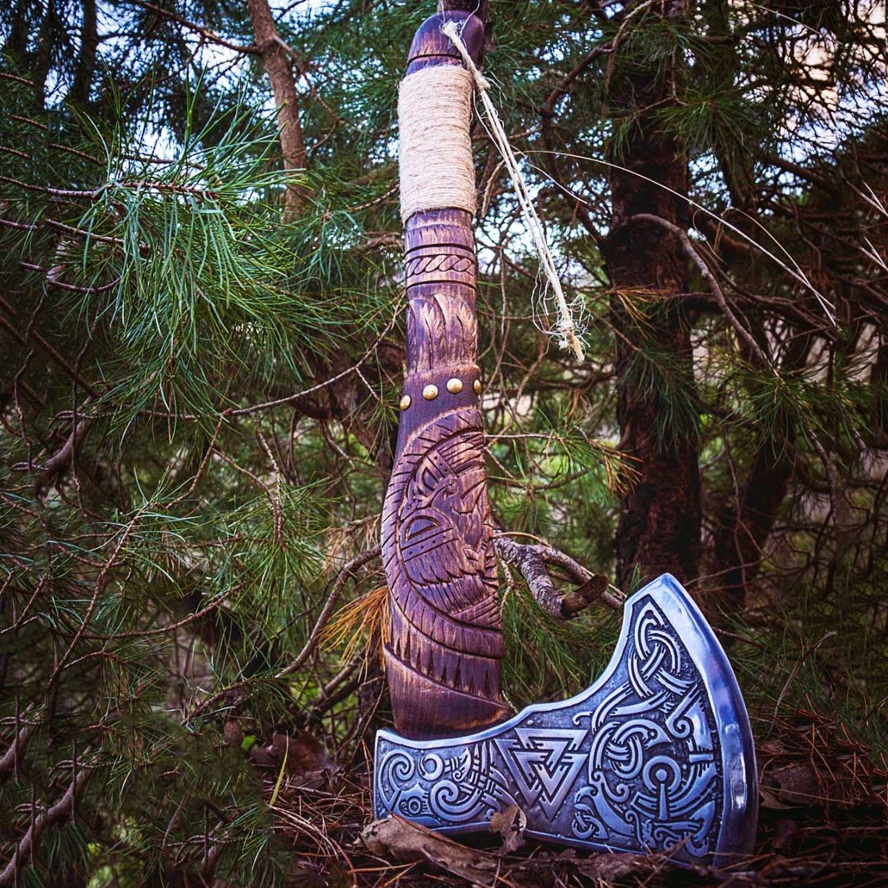 Celtic Valknut Viking Axe With Wood Carving Handle | Wedding Gift, Ann ...