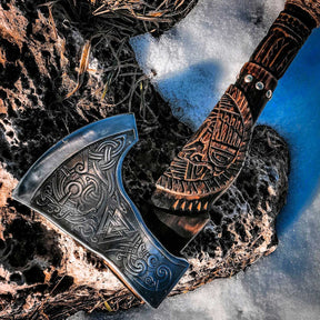 Celtic Valknut Viking Axe With Wood Carving Handle | Wedding Gift, Ann ...