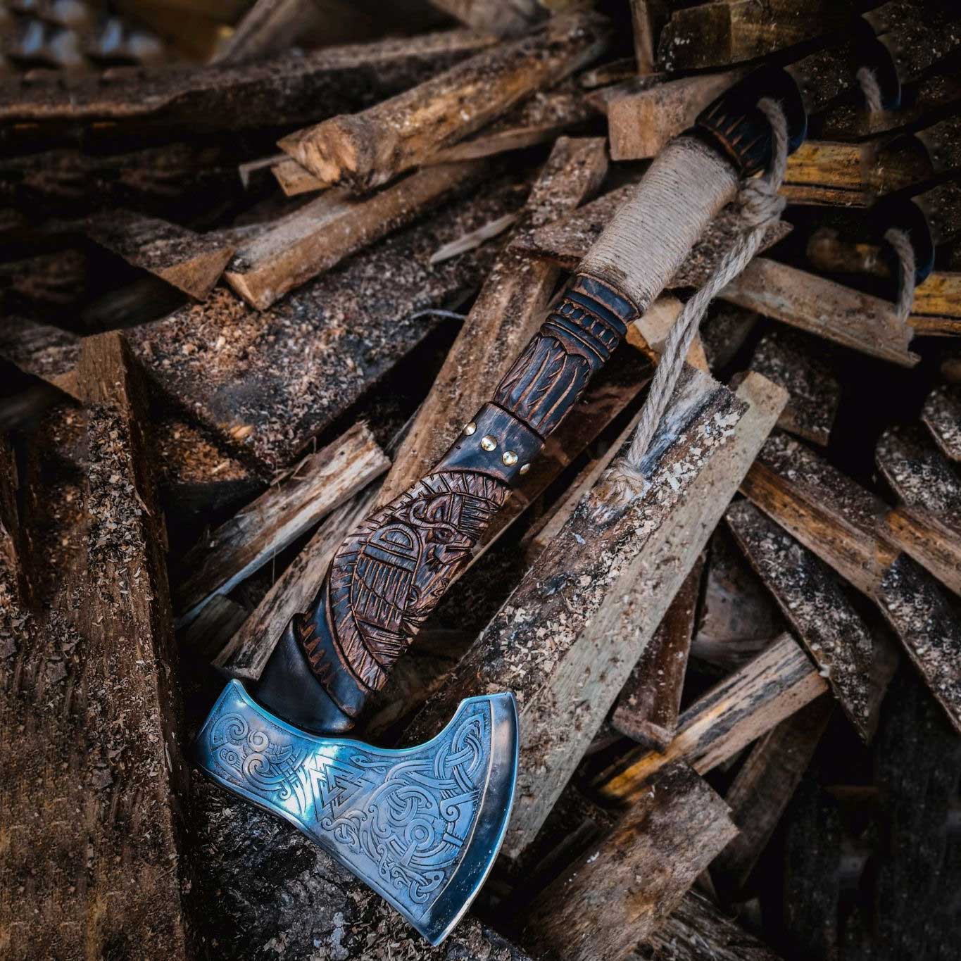 Celtic Valknut Viking Axe With Wood Carving Handle | Wedding Gift, Ann ...